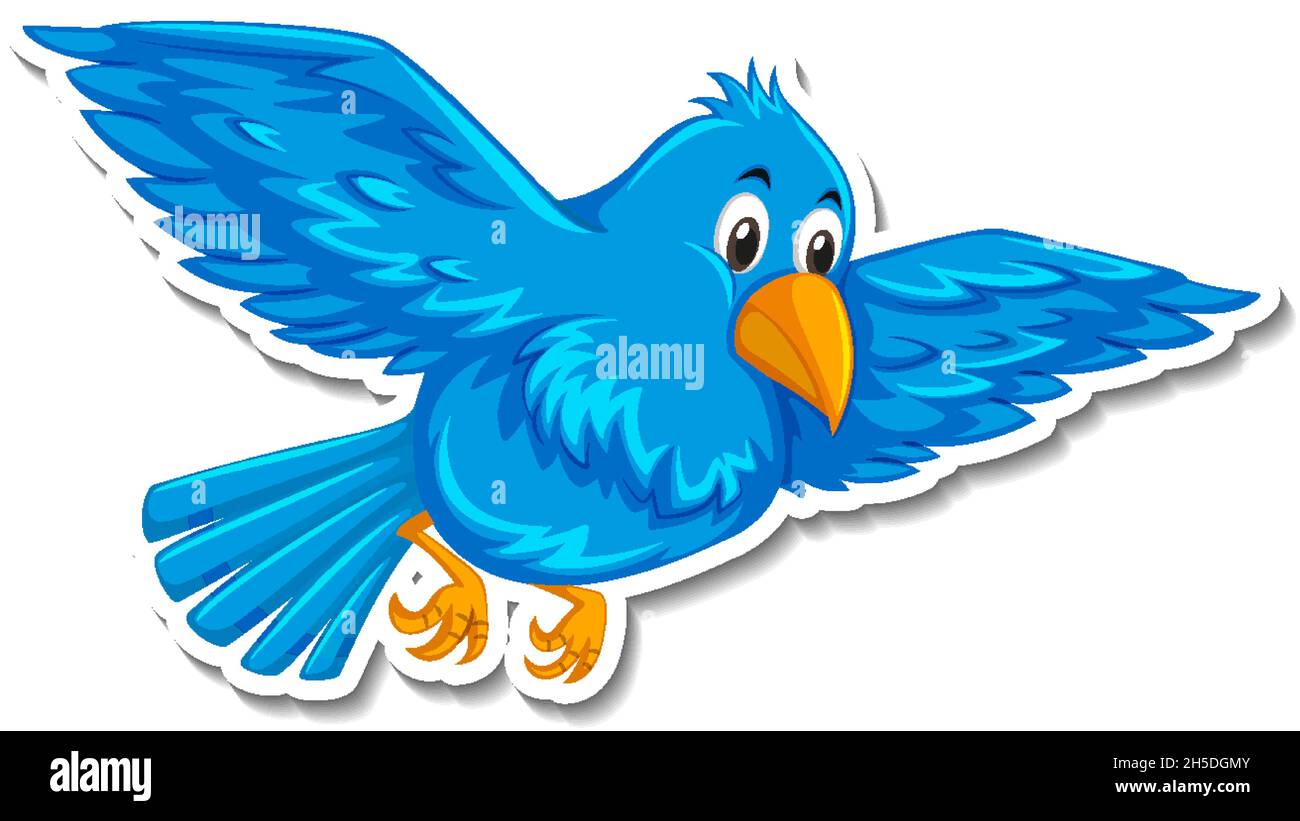Cute blue bird animal cartoon sticker illustration Stock Vector Image ...