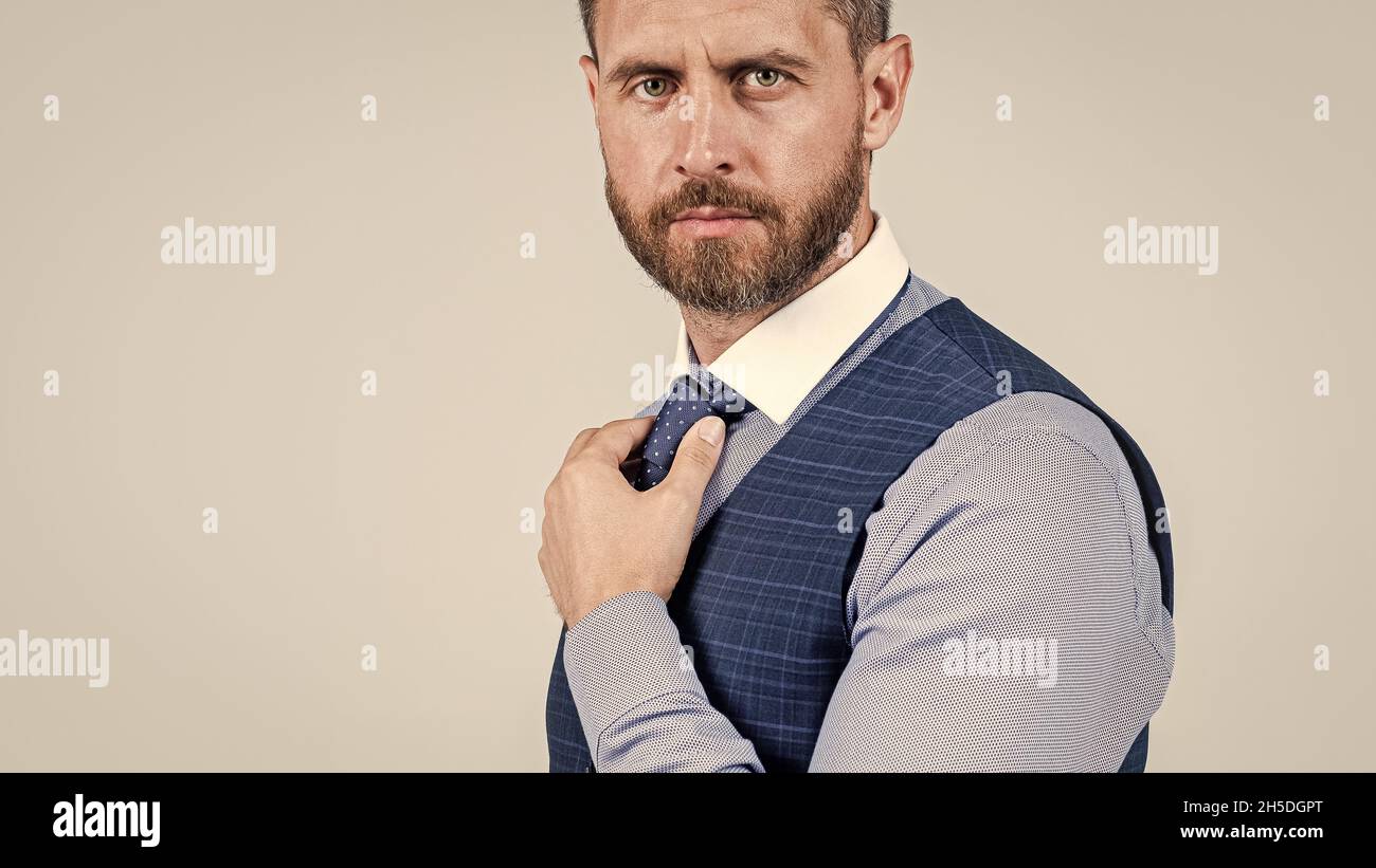 stylish and confident look of business guy. successful mature unshaven ...