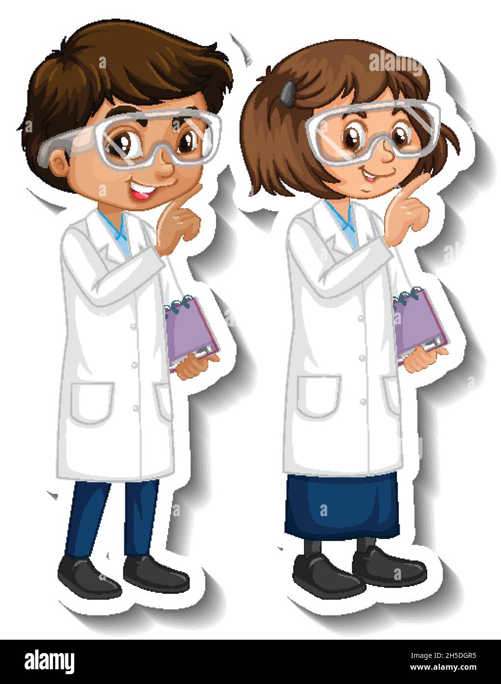 Scientist couple kids cartoon character sticker illustration Stock ...