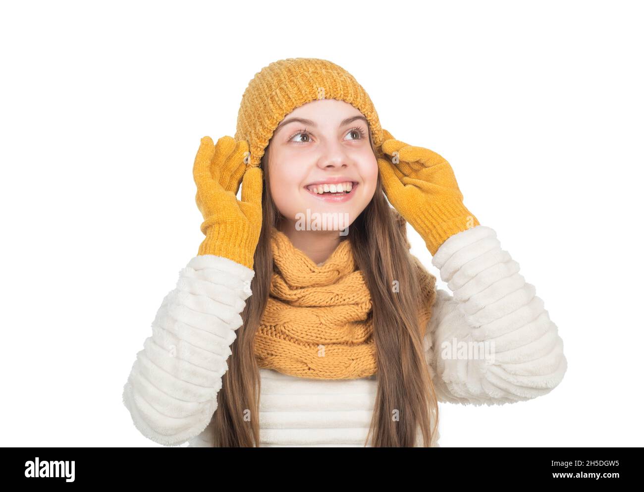 autumn fashion style. warm clothes. happy teen girl in winter clothes ...