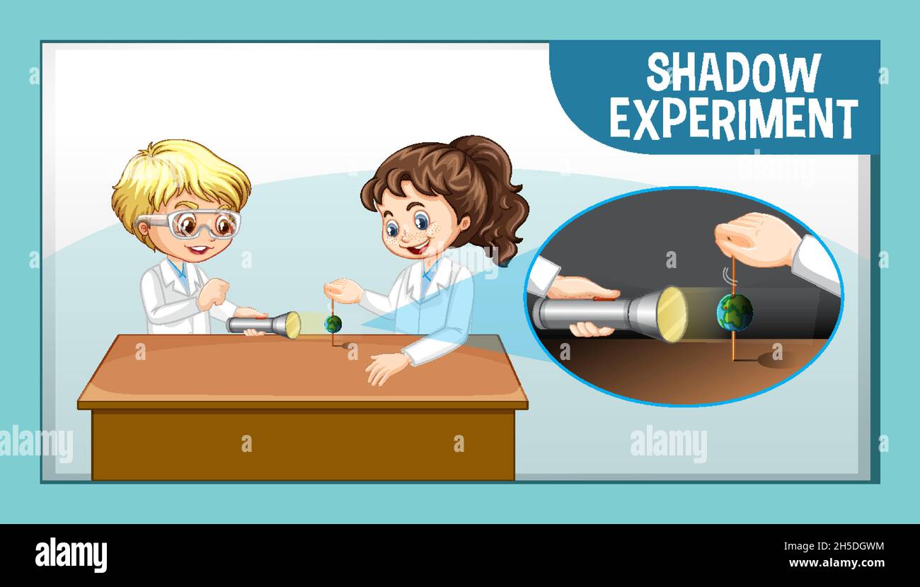 Shadow experiment with scientist kids cartoon character illustration ...