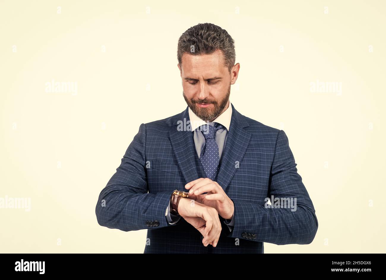 confident male boss watch time. business office life. time management ...