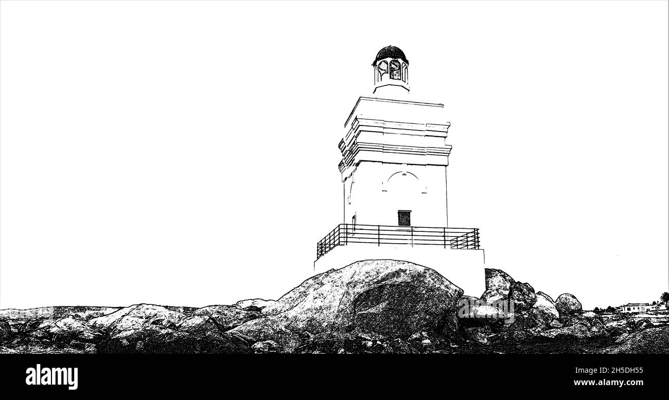 Landscape with the Stompneus Point Lighthouse monochrome Stock Photo ...