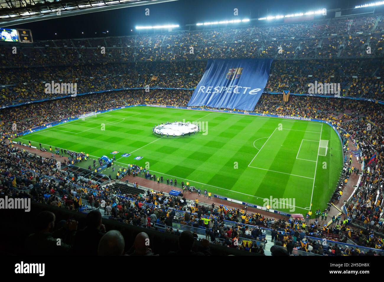 Football field and audience at stadium Nou Camp, Barcelona Stock Photo ...