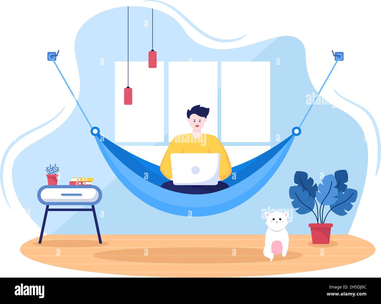 People Lying on Hammock in Home Flat Cartoon Vector Illustration ...