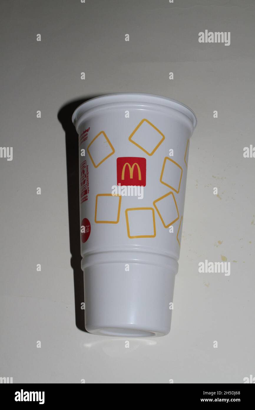 Mcdonalds soft drink cup shot closeup with a white background in Kansas ...