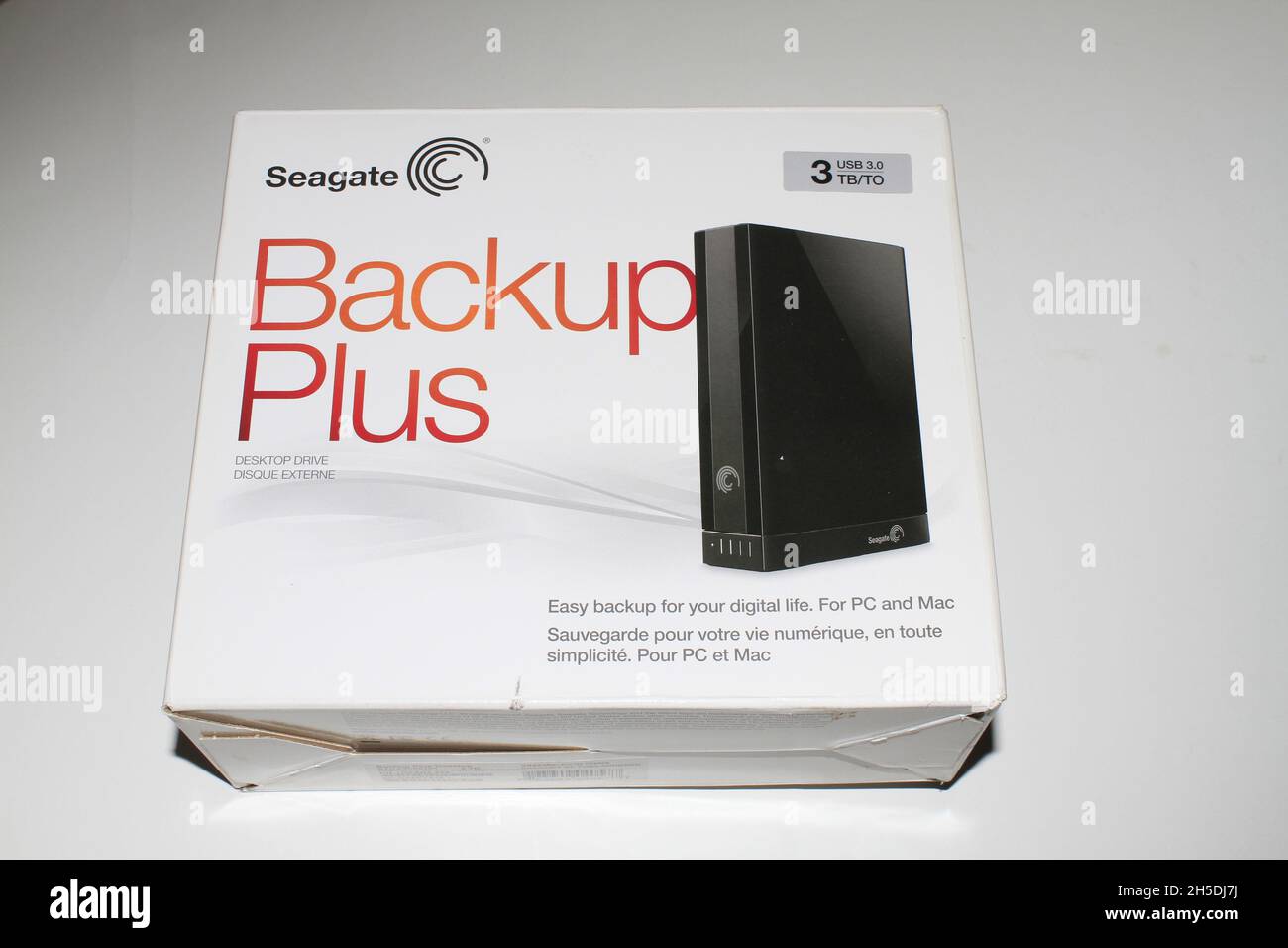 A shot of a Seagate Backup Plus in a box with a white background that's ...