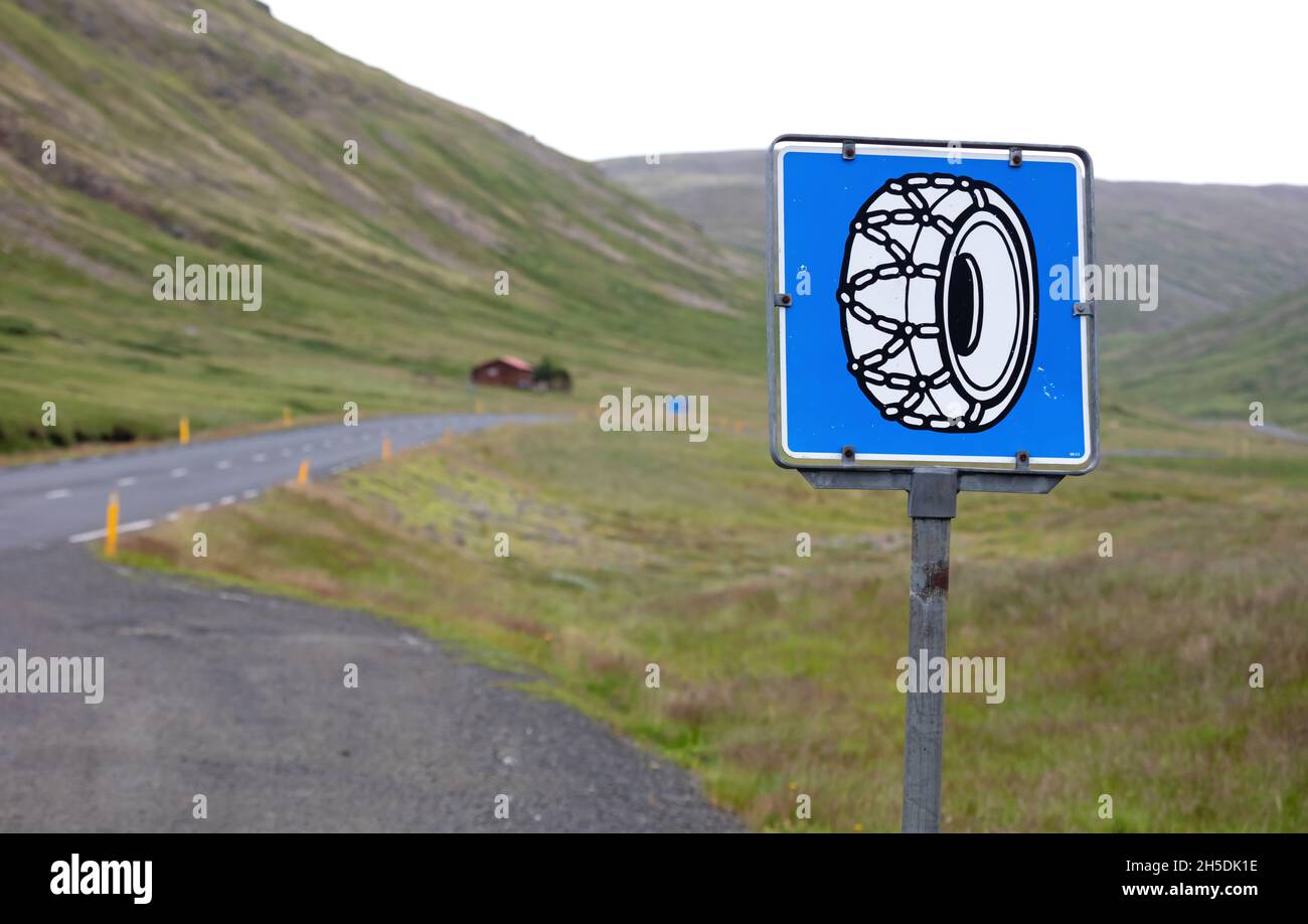 Real Icelandic traffic sign indicating that snow chains are required ...