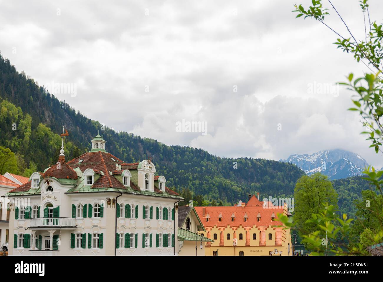 26 May 2019 Fussen, Germany - Hohenschwangau castle among green ...