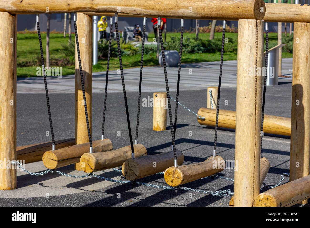 Children playground. Balancing logs. Children's park. Urban environment ...