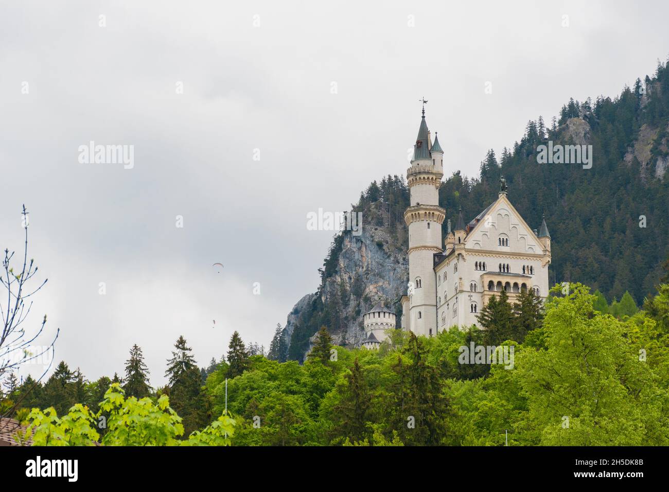26 May 2019 Fussen, Germany - Neuschwanstein castle in Alpine mountains ...