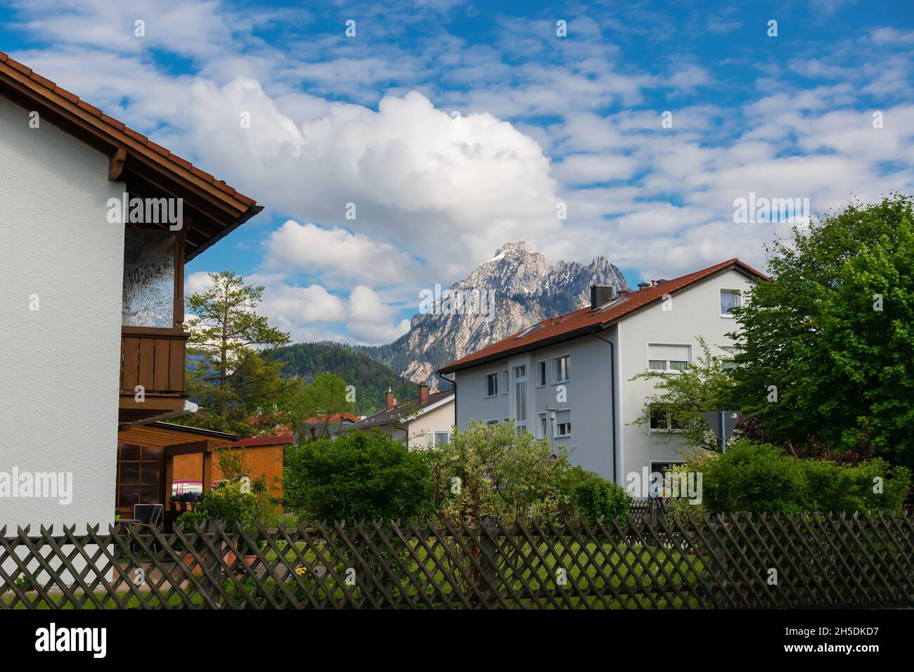 26 May 2019 Fussen, Germany - Small town Fussen, morning streets among ...