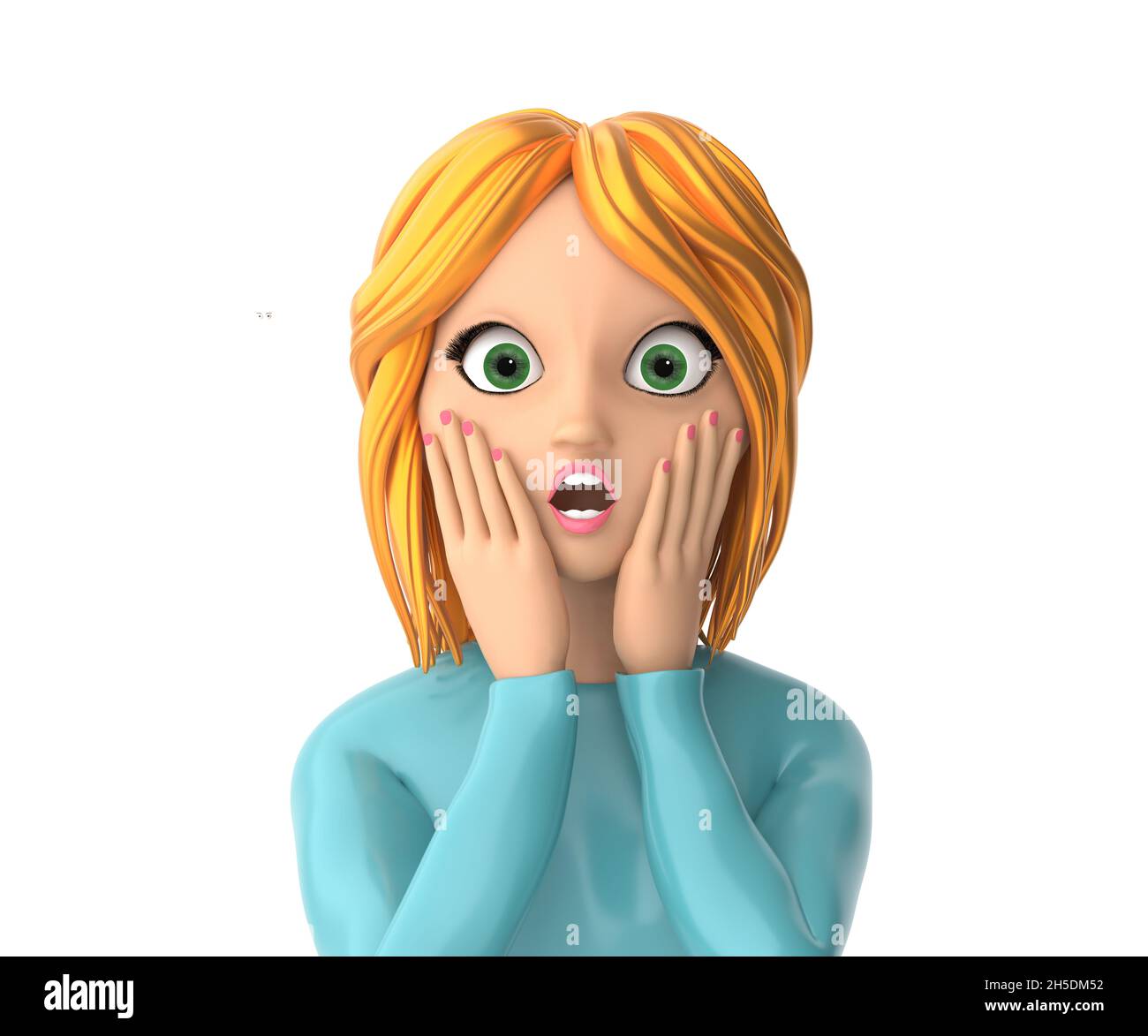 Cartoon character girl with a surprised face and open mouth close-up on ...
