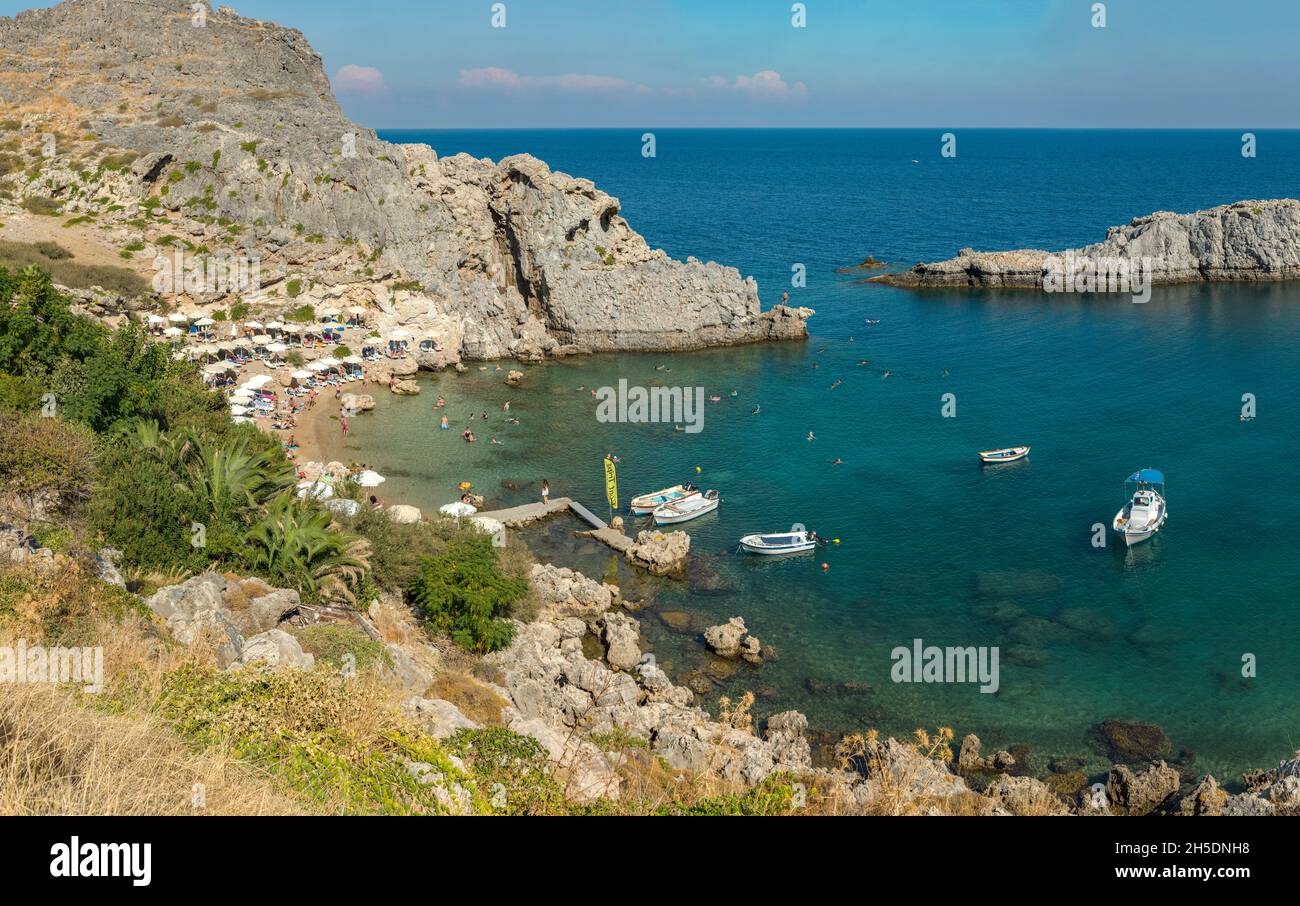 Saint Paul's Bay and Beach *** Local Caption *** Lindos, Rhodos, Rhodes ...