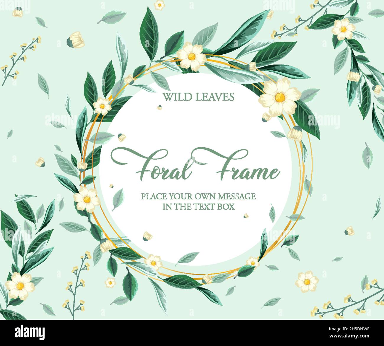 Round border frame template with green foliage illustration Stock ...