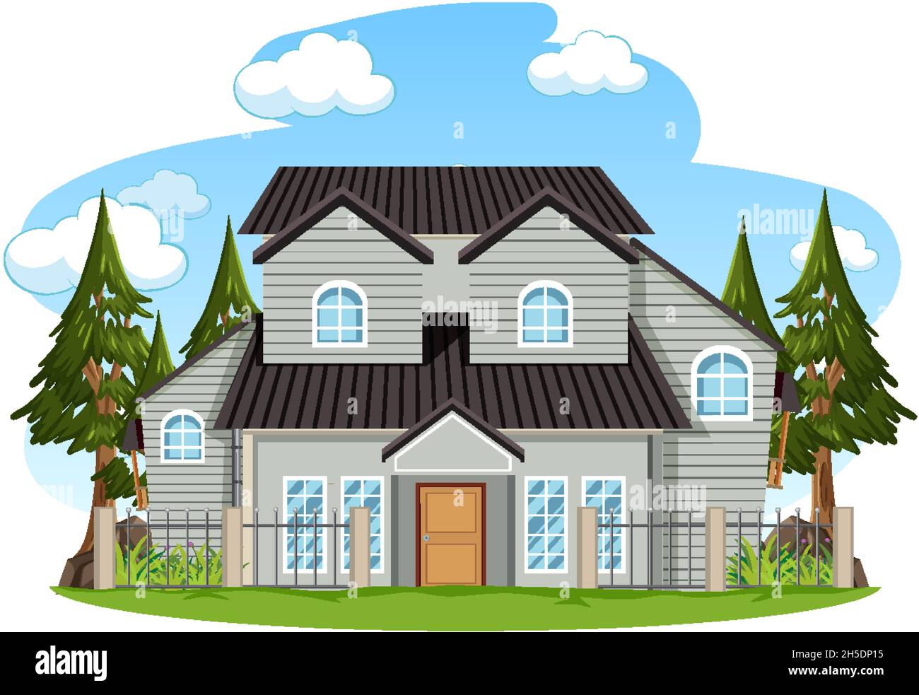 An isolated modern house exterior cartoon style illustration Stock ...
