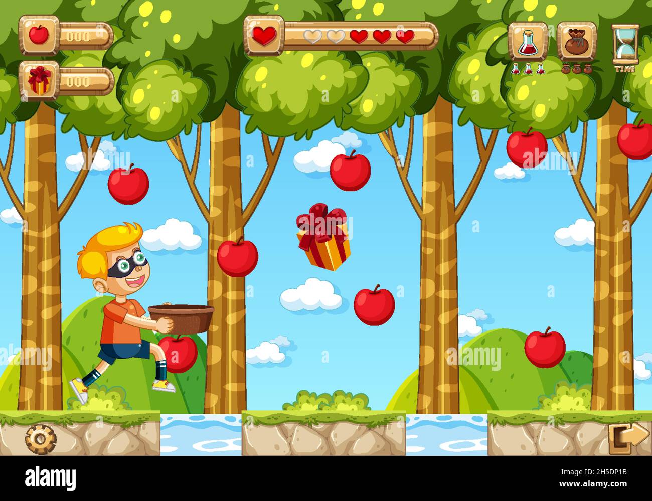Collecting Apples Platformer Game Template illustration Stock Vector ...