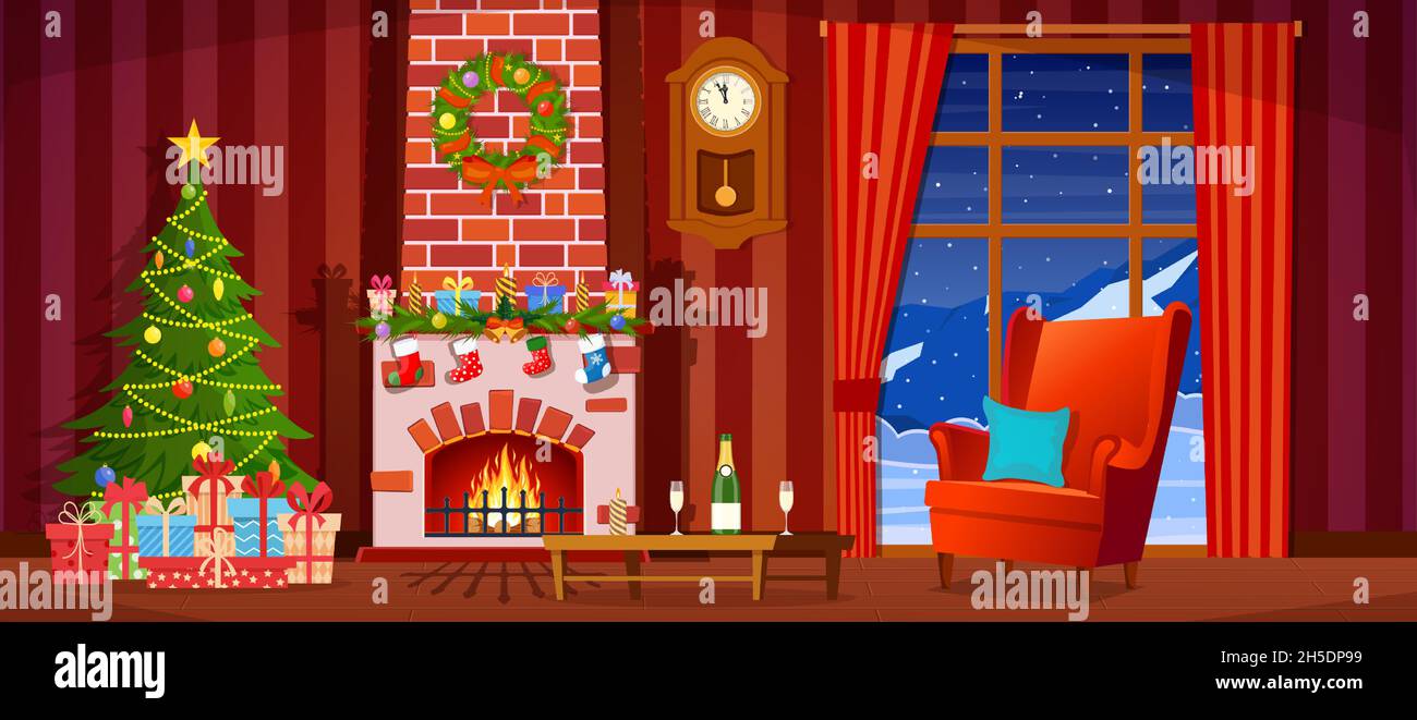 Christmas interior of the living room Stock Vector Image & Art - Alamy