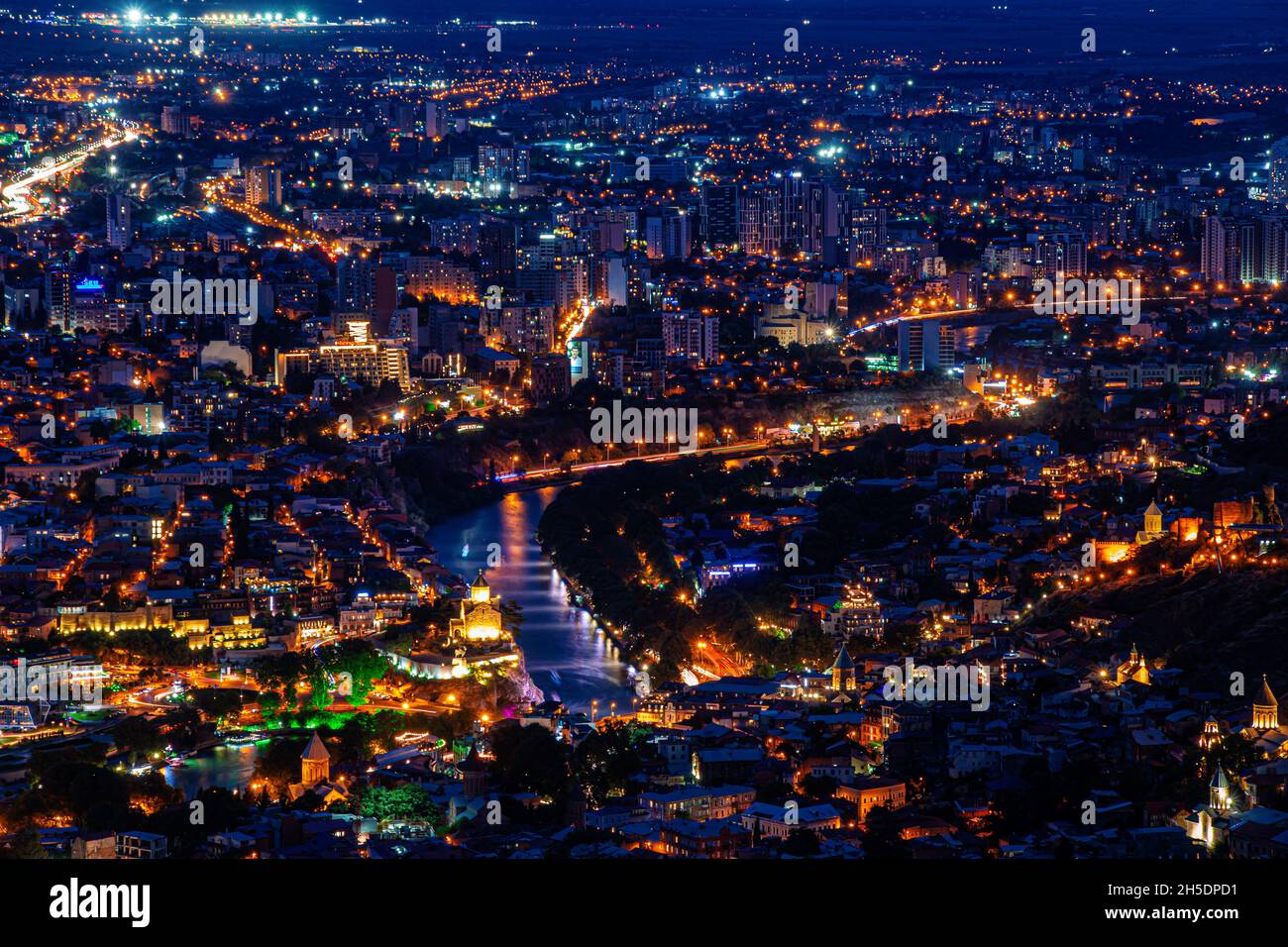 September 02, 2021 - Tbilisi, Georgia: Beautiful panoramic night view ...