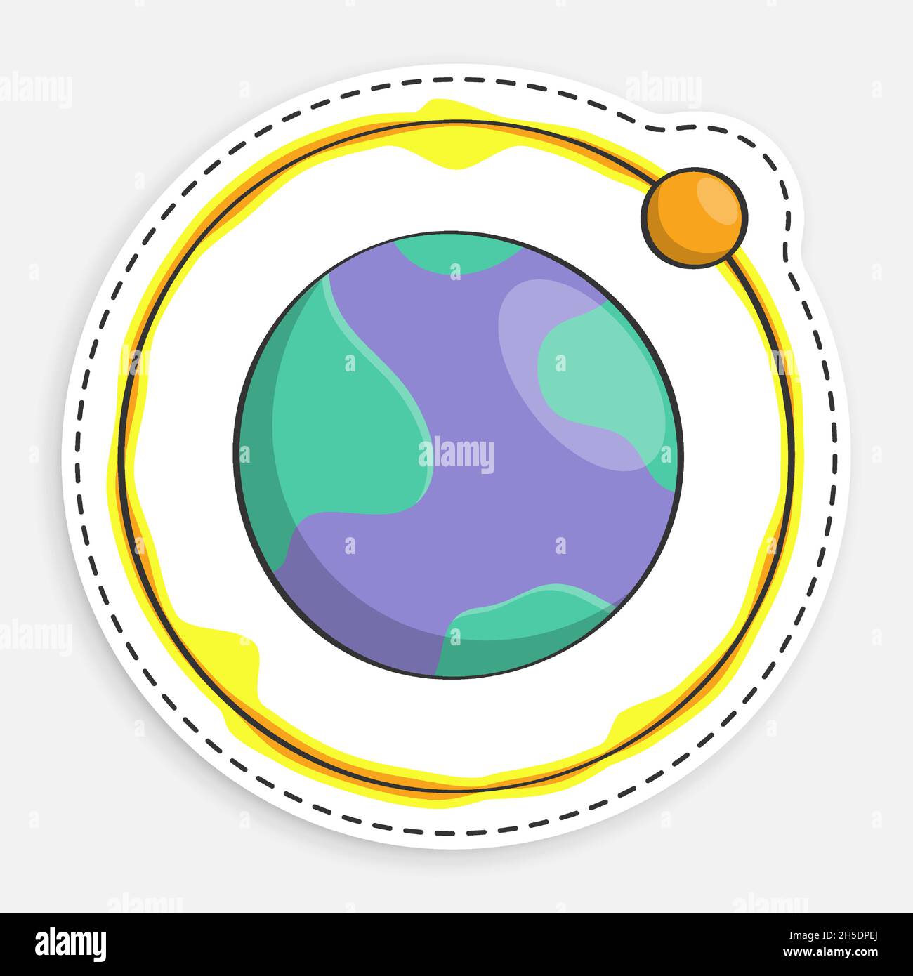 cartoon icon of doodle Moon rotates in orbit around planet Earth ...