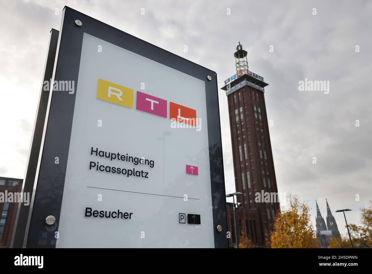 Cologne, Germany. 08th Nov, 2021. A company sign of RTL Germany stands ...