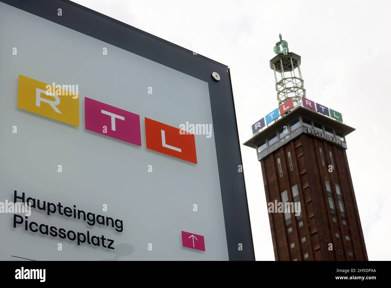 Cologne, Germany. 08th Nov, 2021. A company sign of RTL Germany stands ...