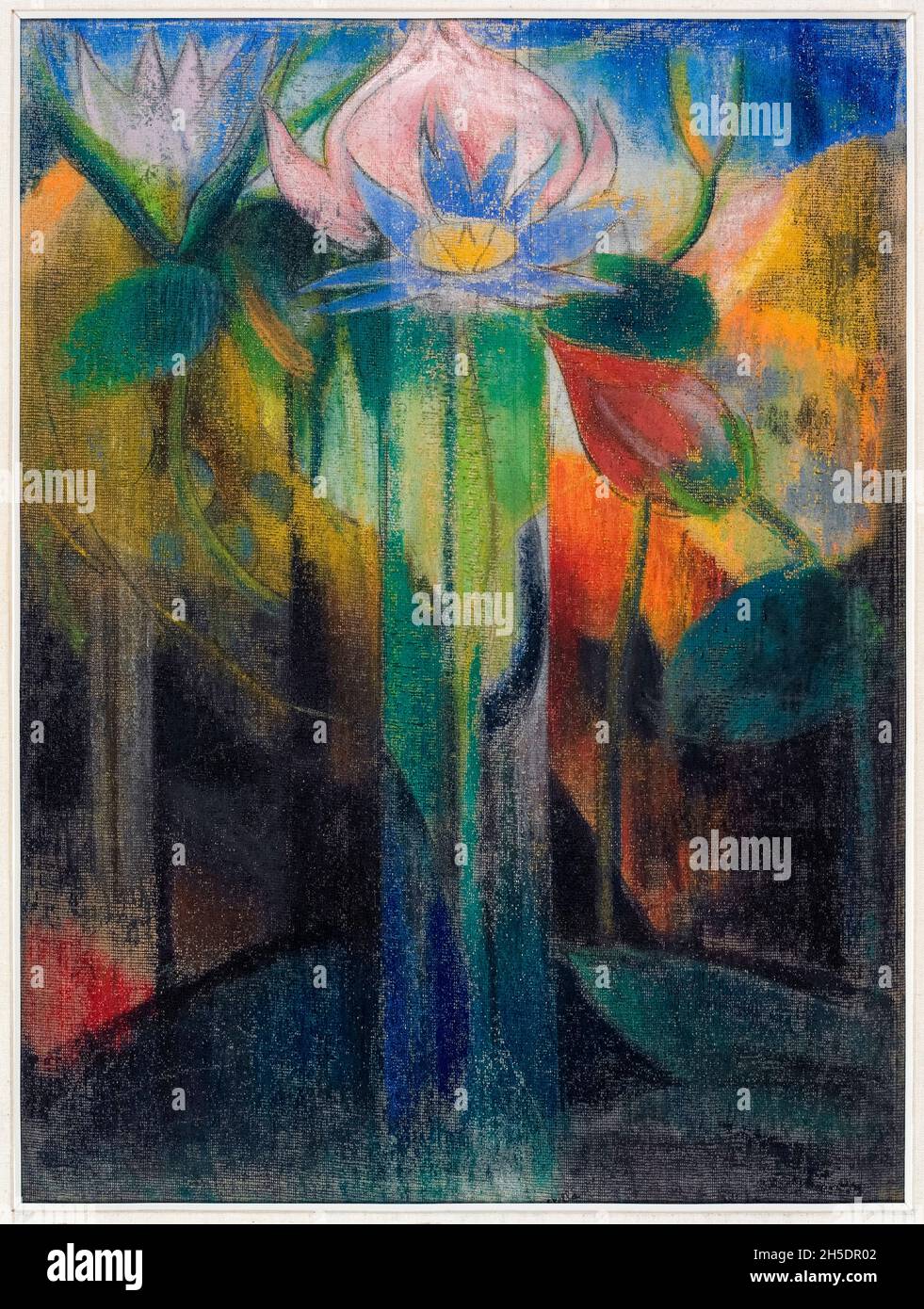 Joseph Stella, Jungle Foliage, abstract drawing, pastel on gauze ...