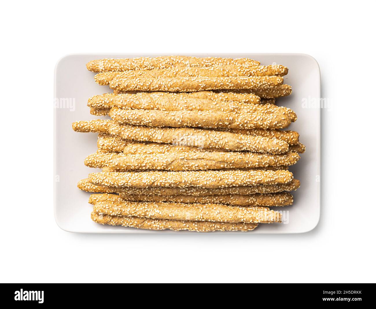 Breadsticks grissini. Bread sticks with sesame seeds isolated on white ...