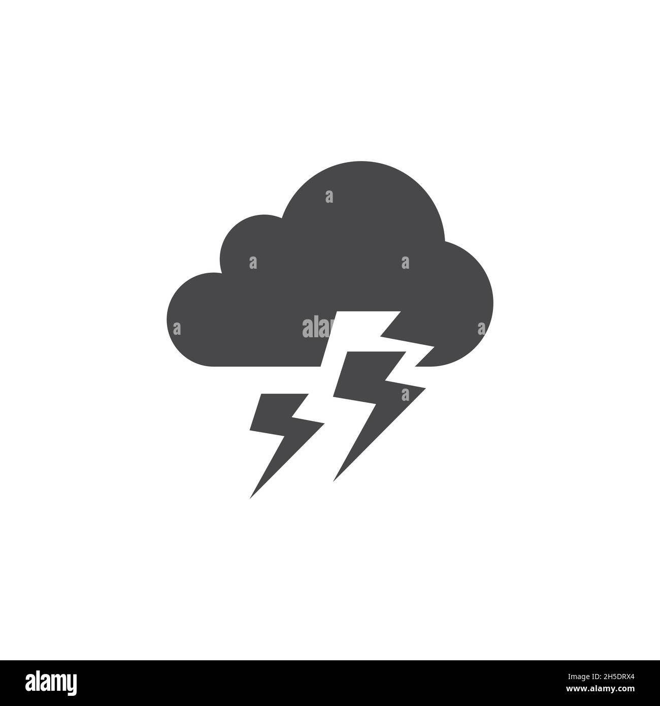 Thunderstorm weather black vector icon. Cloud and lightning bolt, t ...
