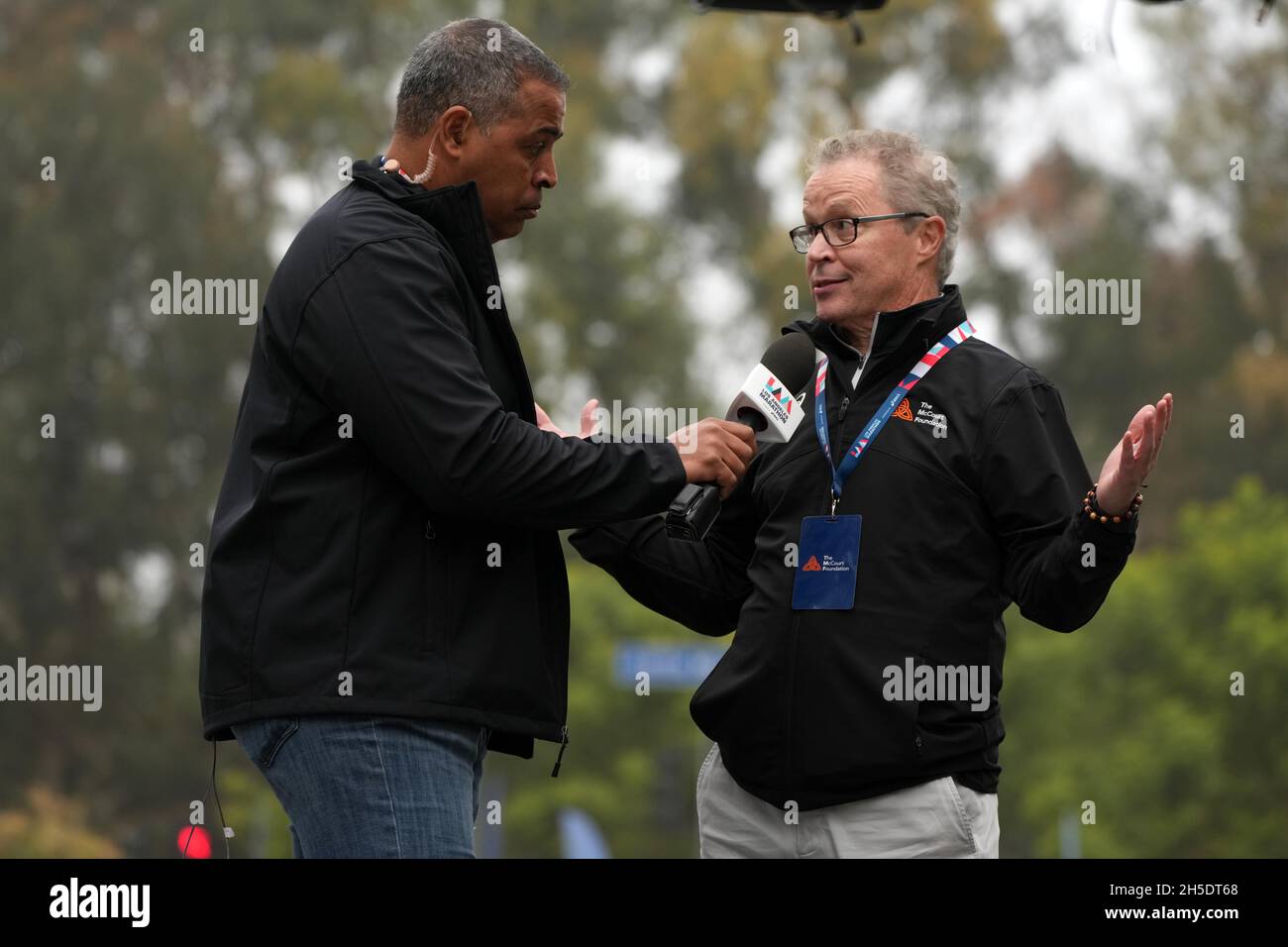 KTLA 5 television news anchor Chris Schauble (left) interviews The ...