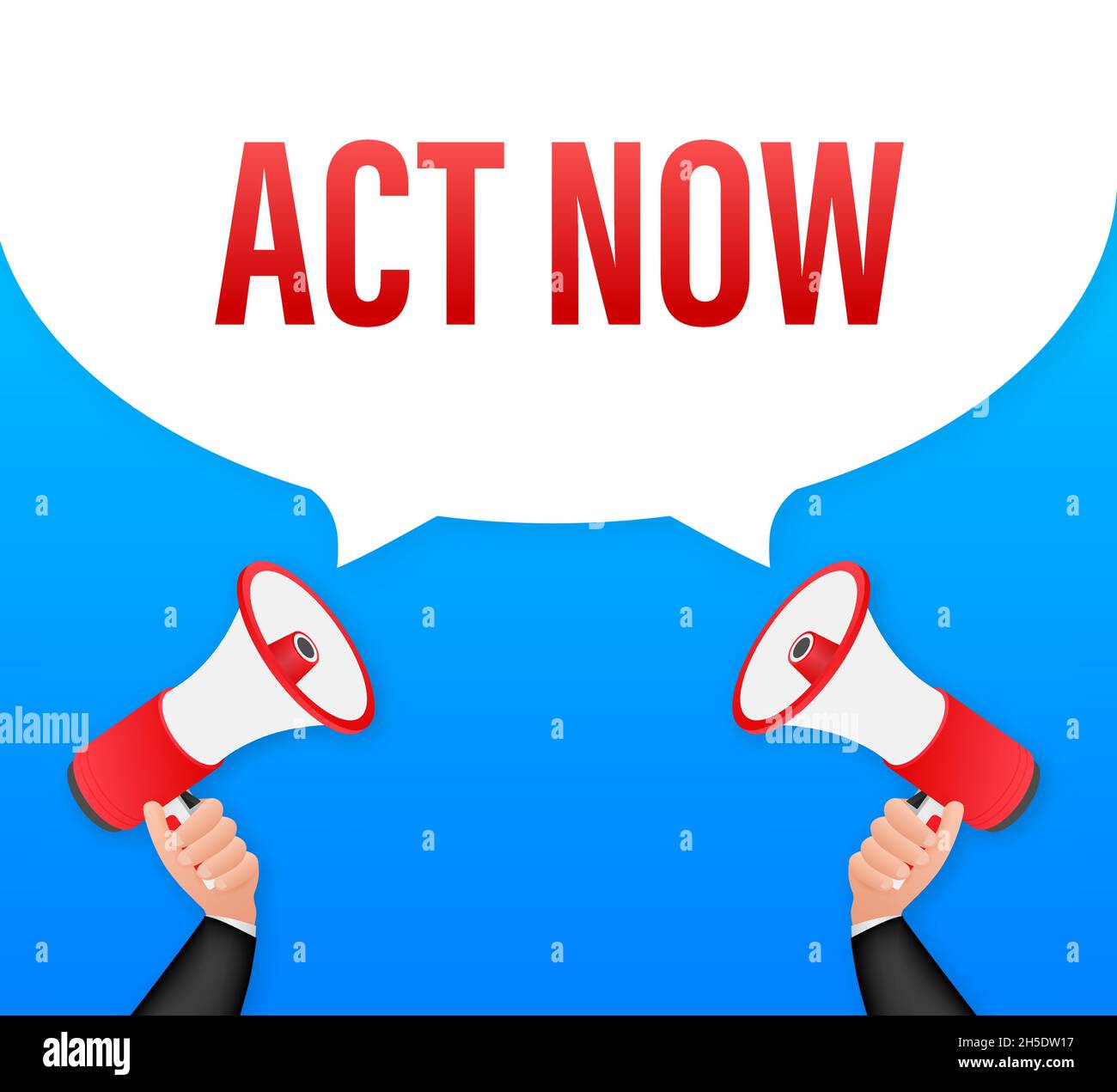 Megaphone banner with Act now speech bubble. Banner for business ...