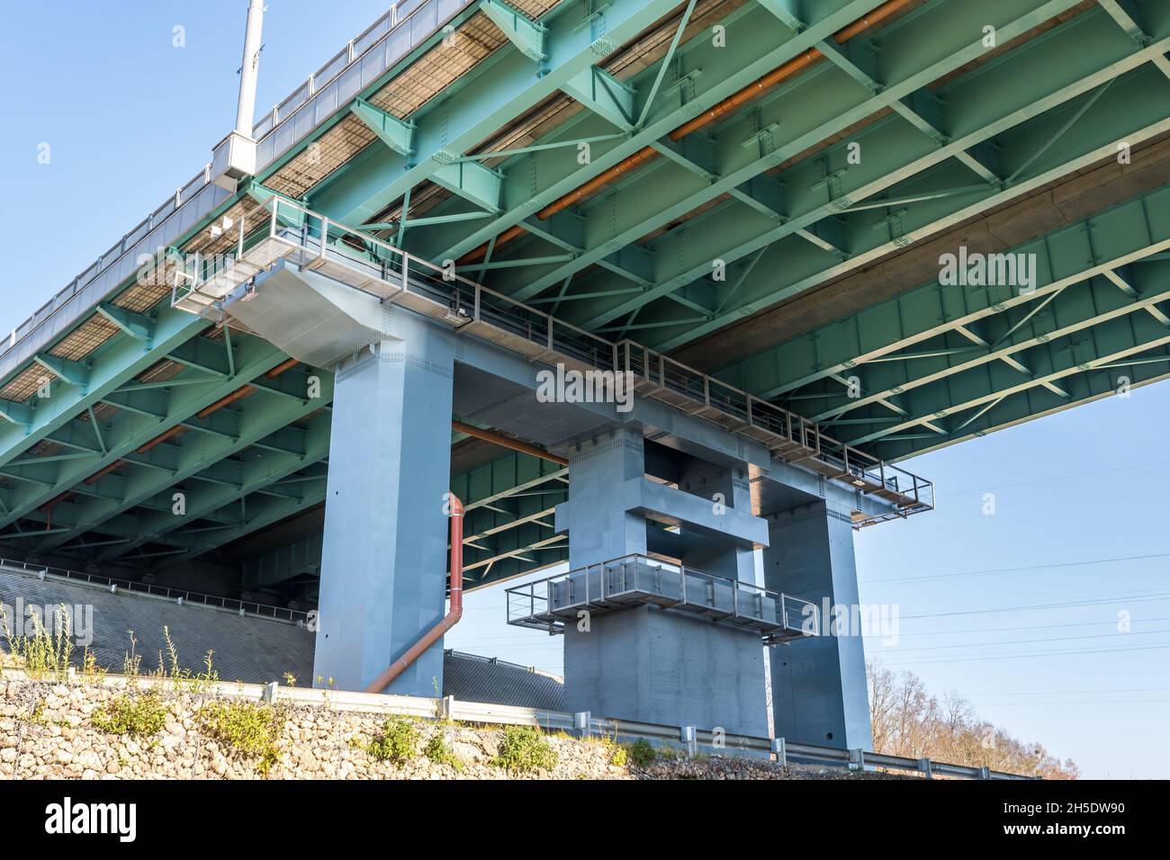 huge car bridge across the wide river Stock Photo - Alamy