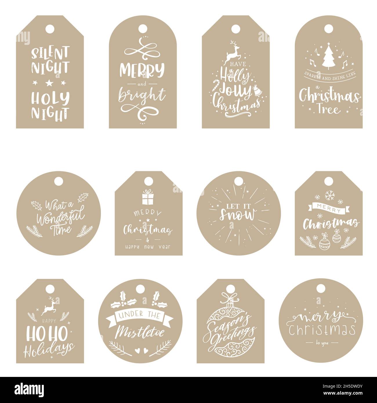 Set of various lovely Christmas letterings with cute decoration, hand ...