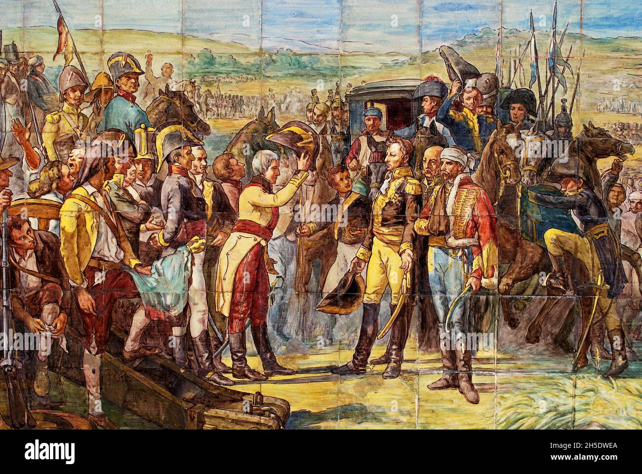 Colourful ceramic picture depicting the battle of Bailen along the ...