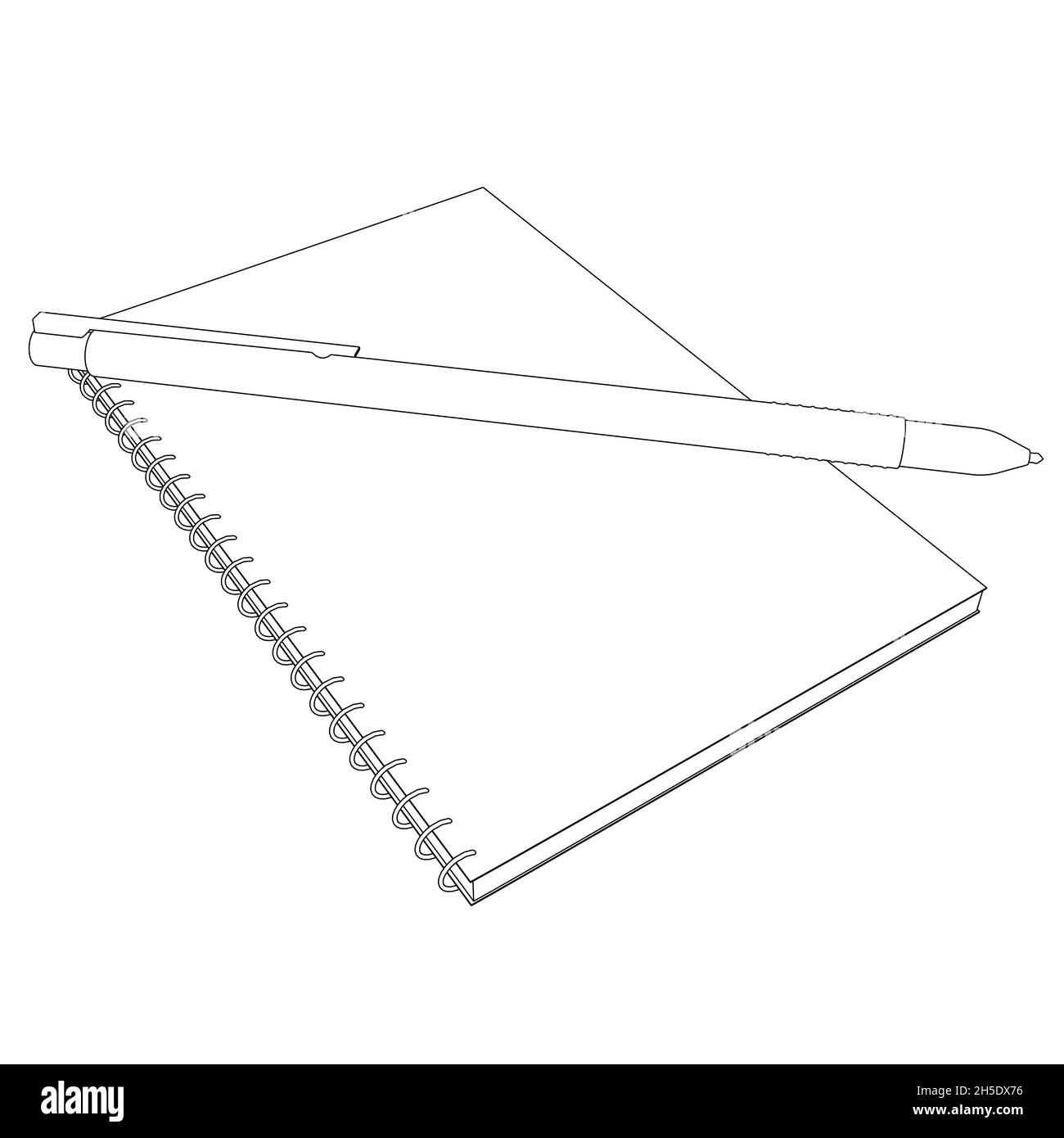 Contour of notepad with pen from black lines isolated on white ...