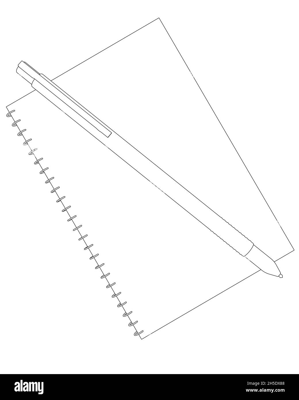 Contour of notepad with pen from black lines isolated on white ...