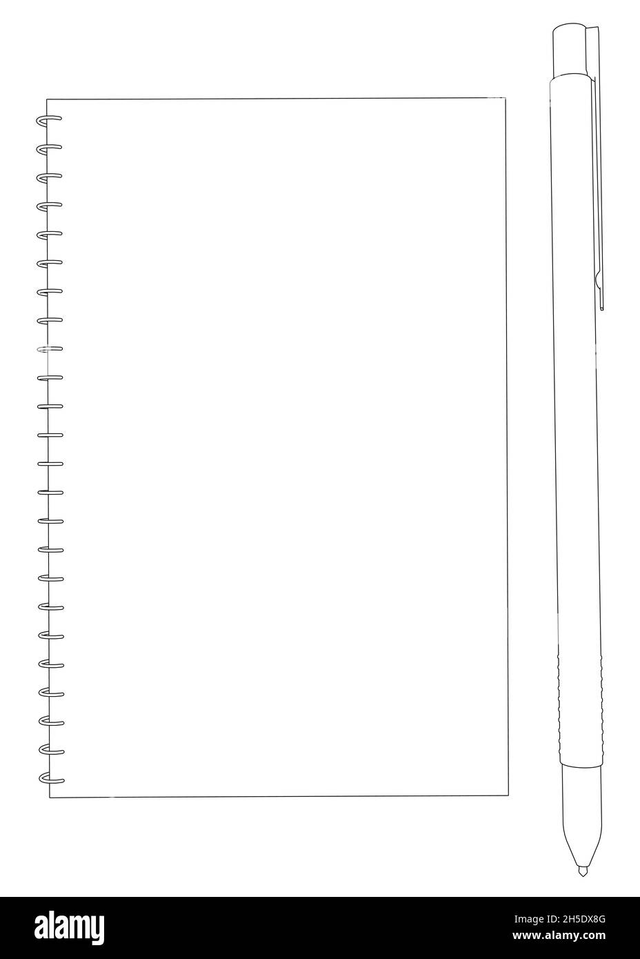 Contour of notepad with pen from black lines isolated on white ...