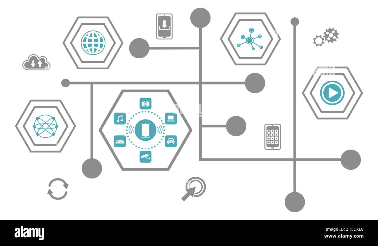 Concept of mobile applications with connected icons Stock Photo - Alamy