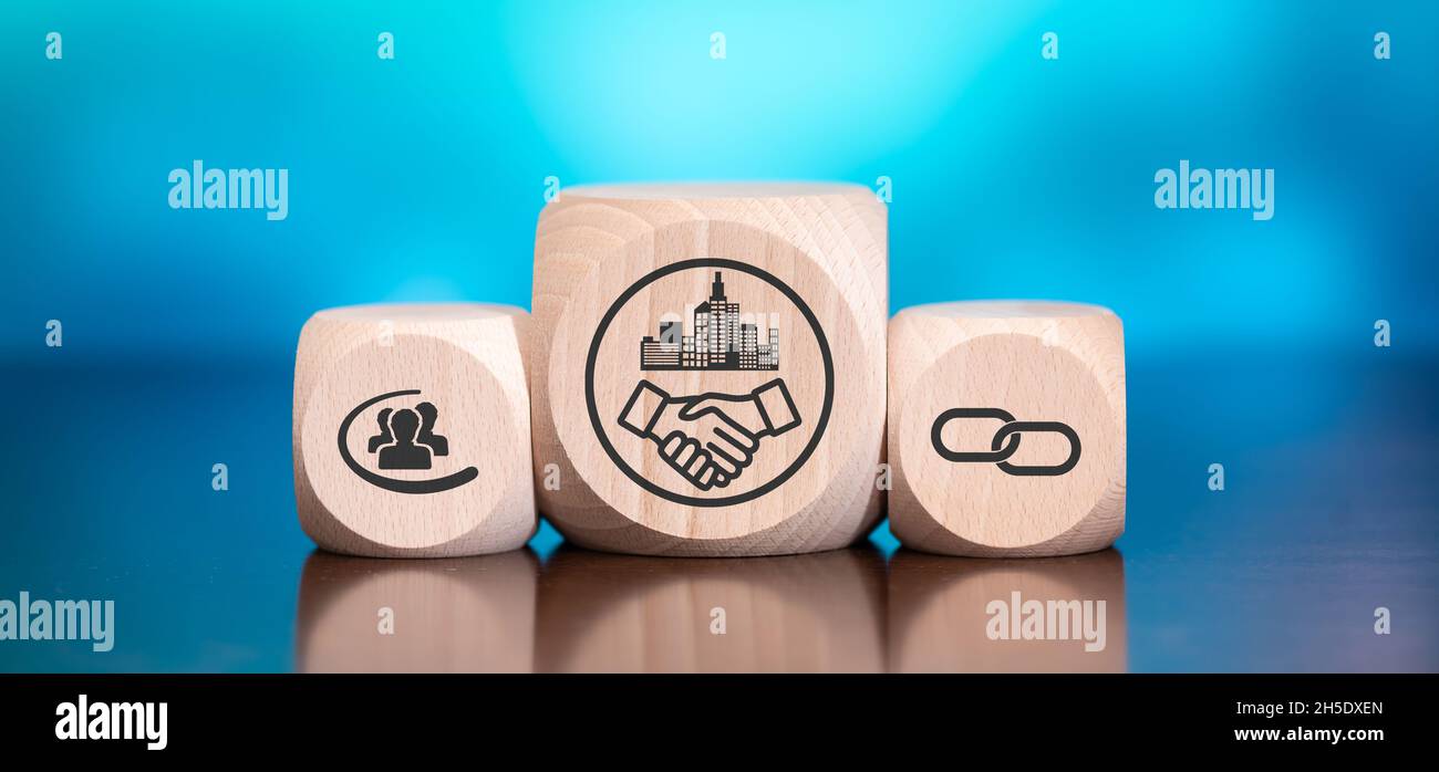 Wooden blocks with symbol of trust concept on blue background Stock ...