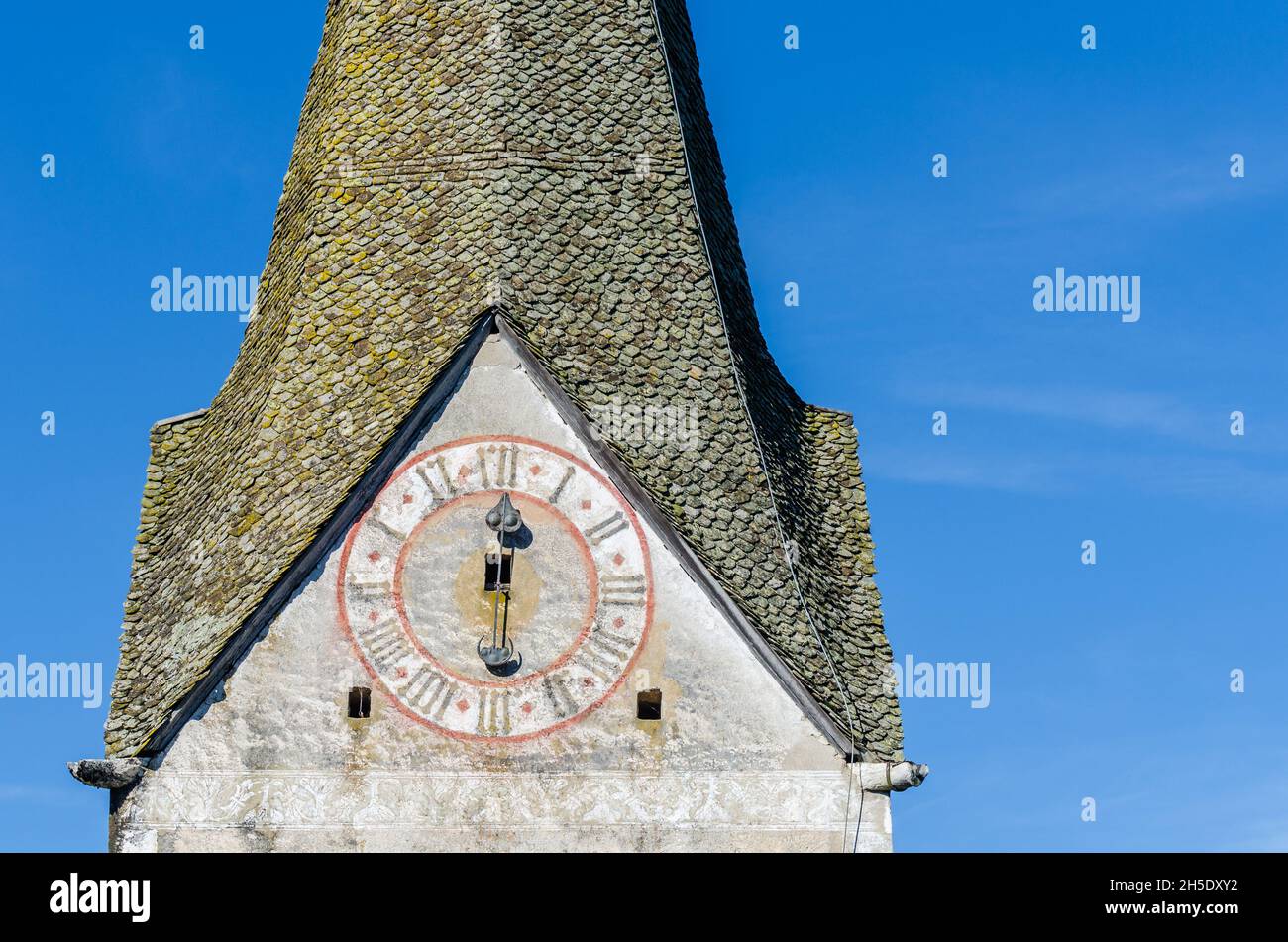 church tower with clock and blue sky Stock Photo - Alamy