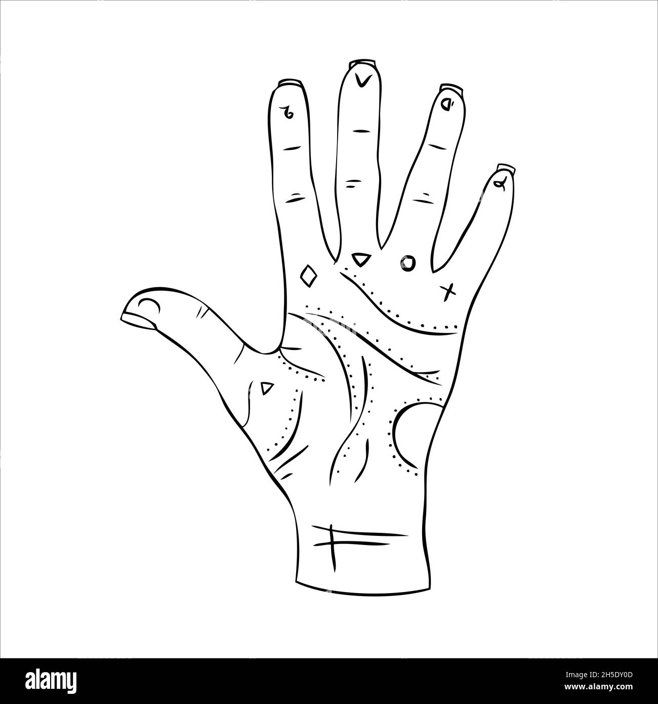 Hand reading is a concept of palmistry. Hand with signs vector ...