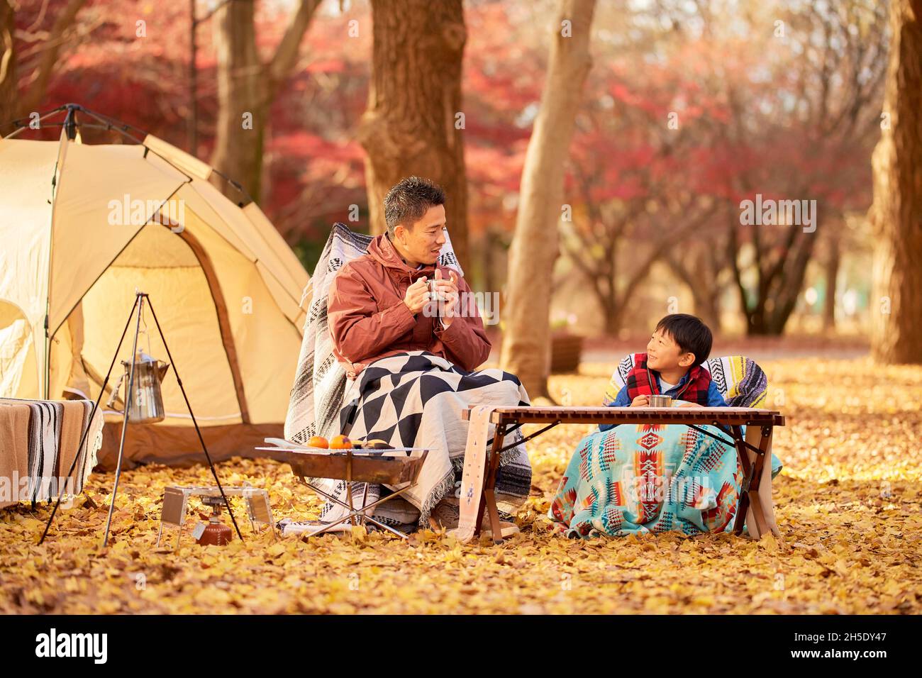 Japanese family at campsite Stock Photo - Alamy