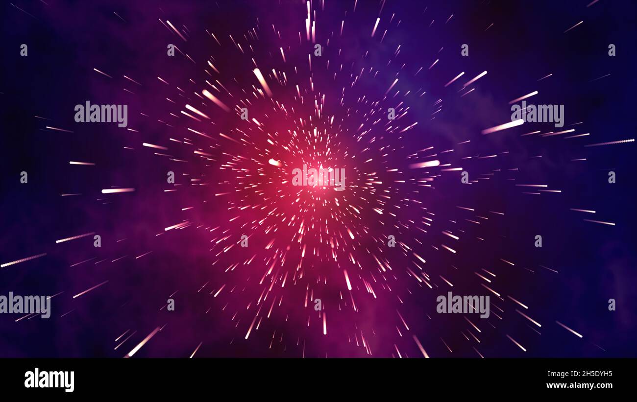 Abstract bright background of yellow and blue neon rays in outer space ...