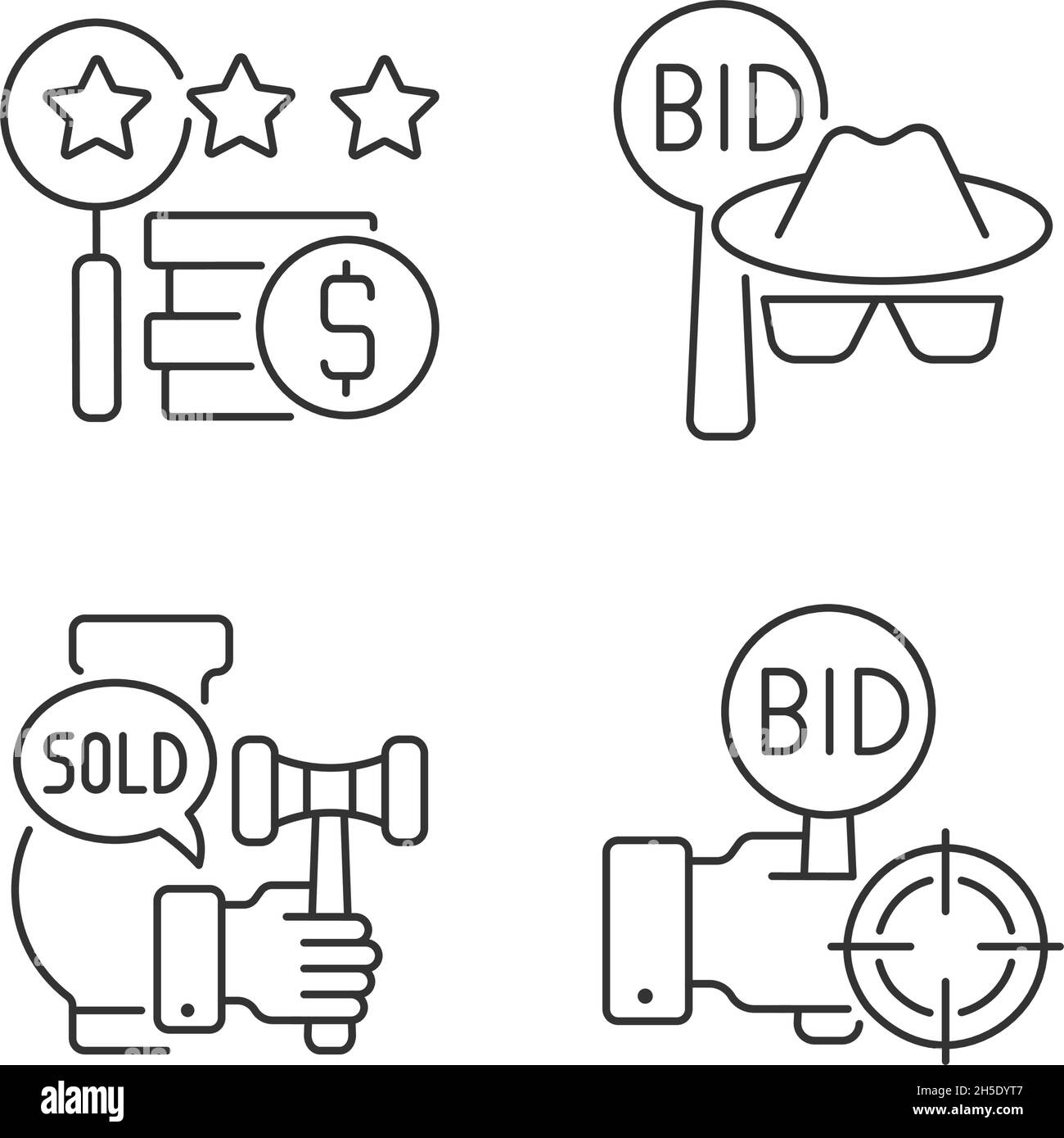 Auction components linear icons set Stock Vector Image & Art - Alamy