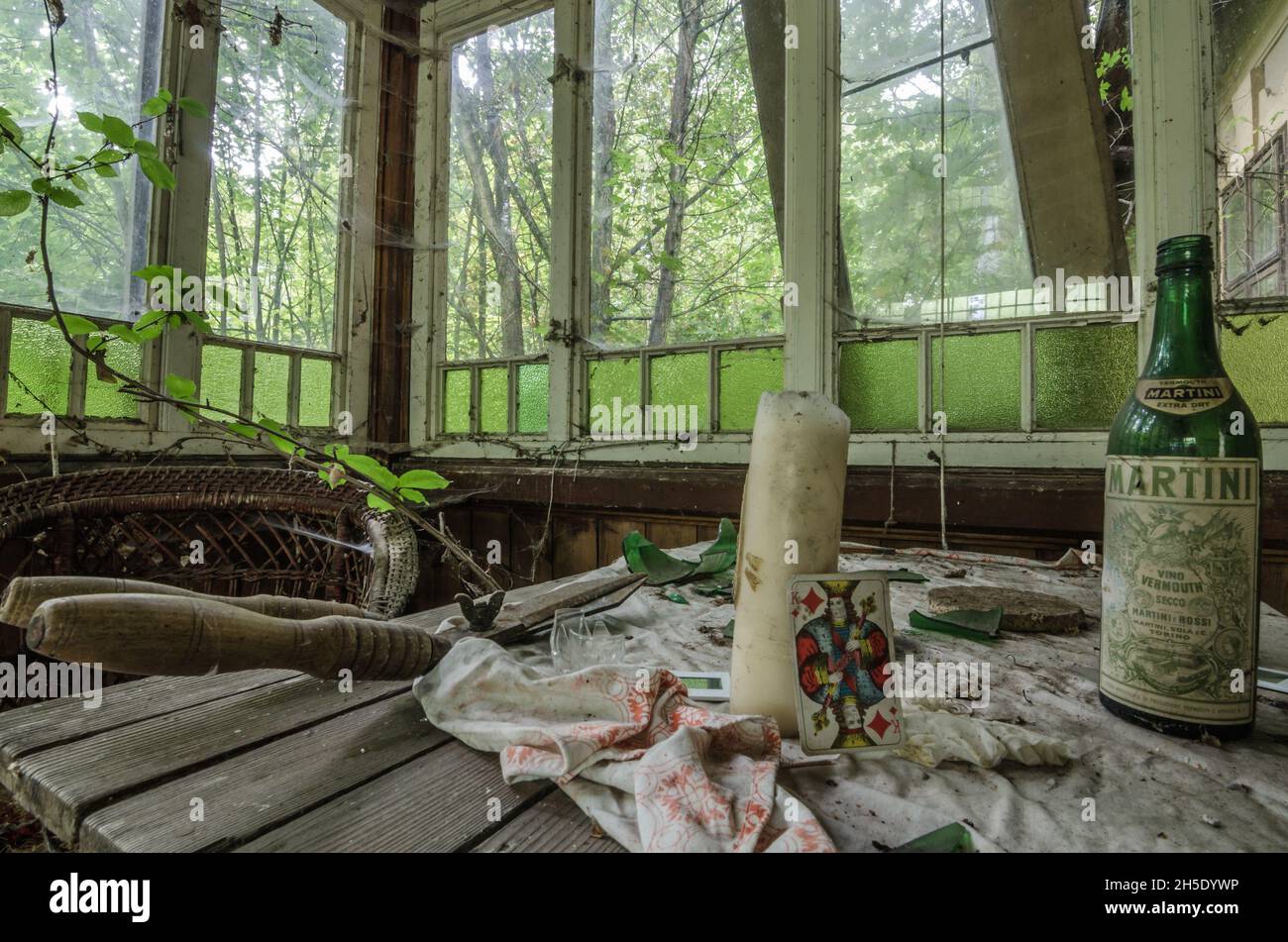 table with many things on an old terrace Stock Photo - Alamy