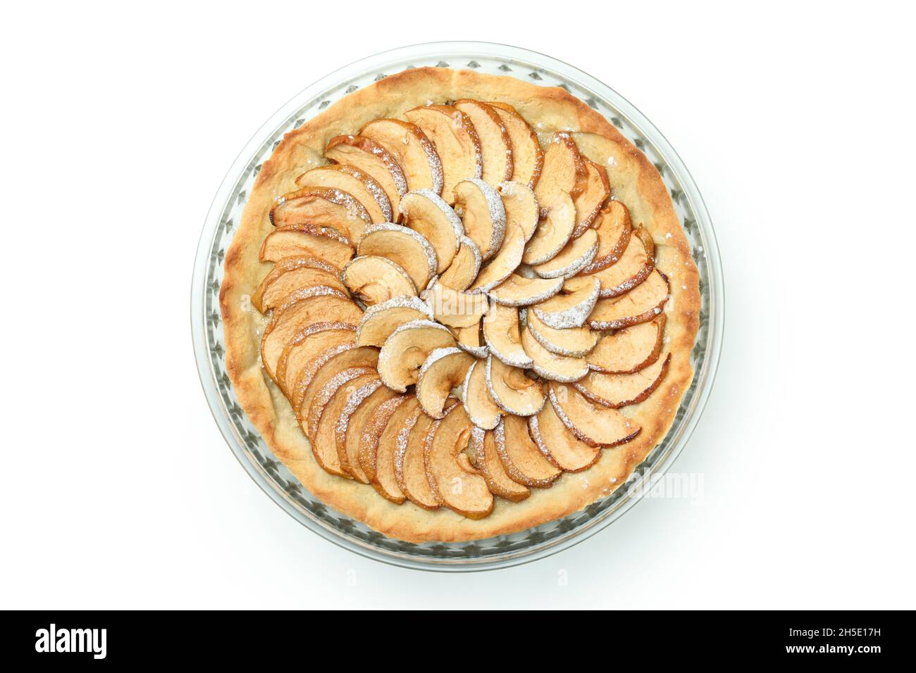 Apple pie in dish isolated on white background Stock Photo - Alamy
