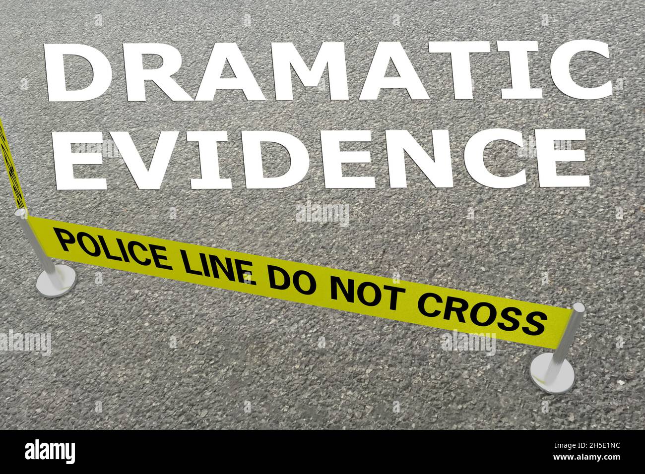 3D illustration of DRAMATIC EVIDENCE title on the ground in a police ...