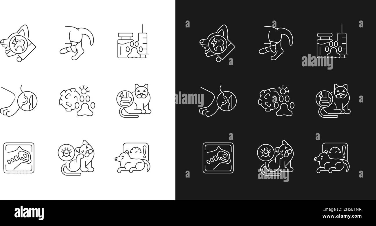 Pet physical injuries linear icons set for dark and light mode Stock ...