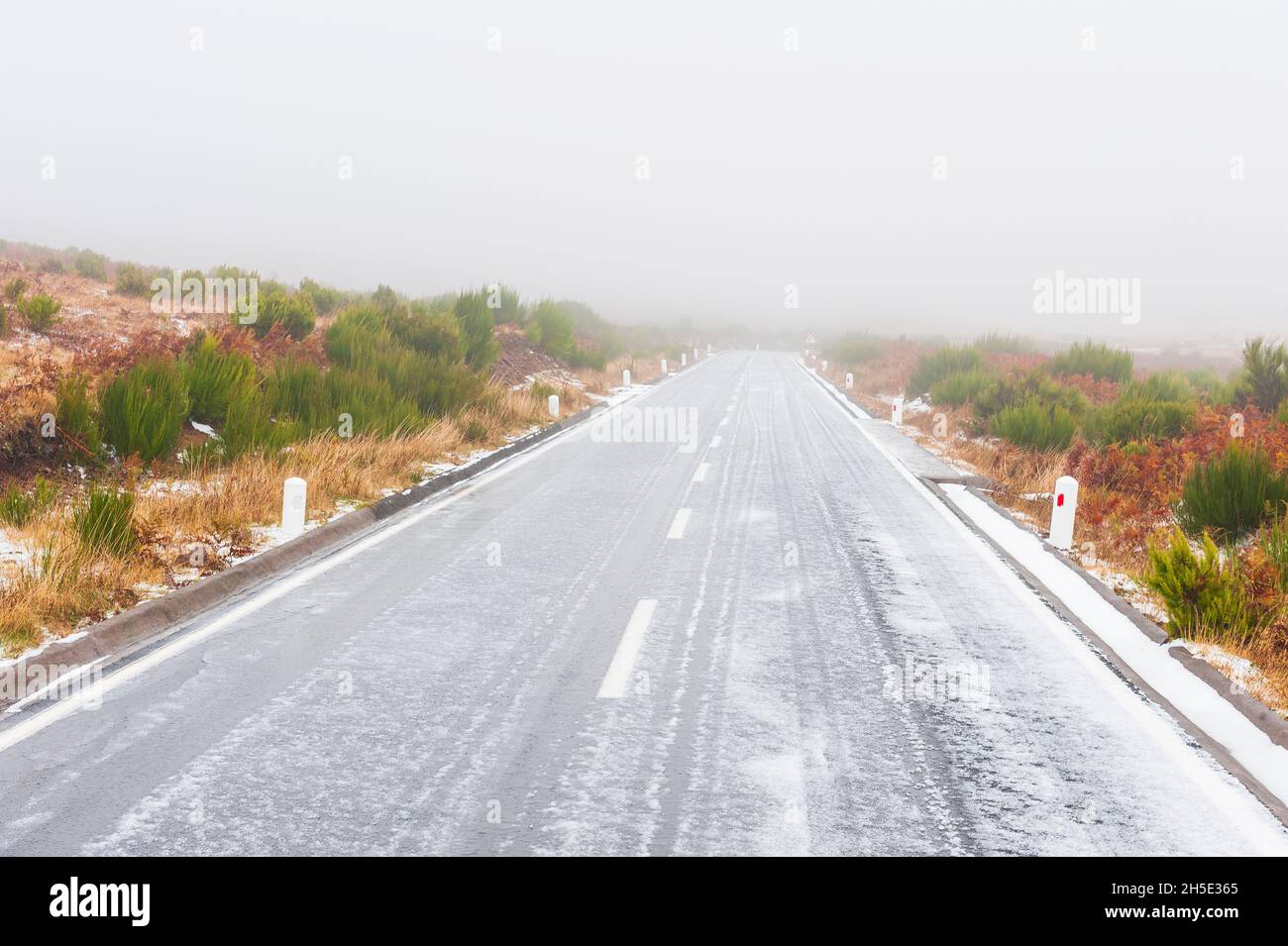 Snow covered road in Madeira Stock Photo - Alamy