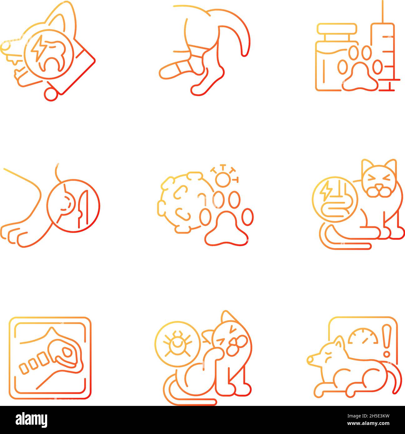 Pet physical injuries gradient linear vector icons set Stock Vector ...